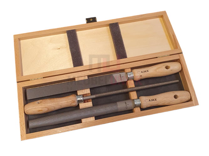 Premium houtvijlen set in fraaie houten kist